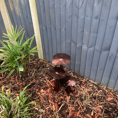 Set of 3 Metal Mushroom Garden Ornament Silver - Etsy