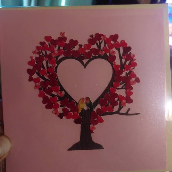Love Birds in Heart Tree Pop up 3D Card. Romantic Valentines Greeting ...