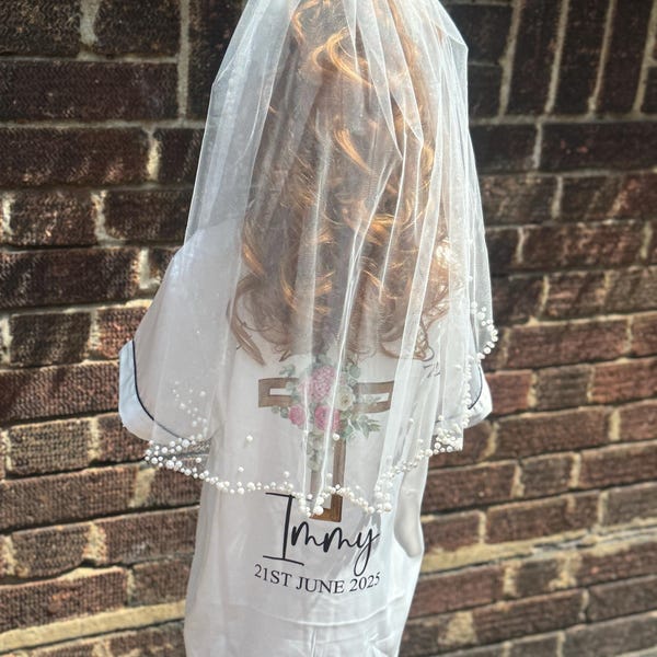 First Communion Veil With Pearls Trim Handmade Communion Veil Holy ...