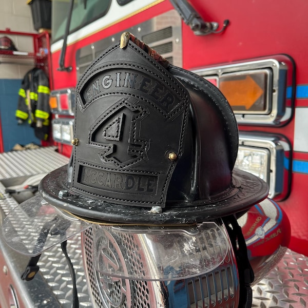 Custom Leather Fire Helmet Shield - Handcrafted Firefighter Helmet ...