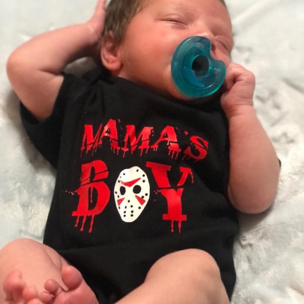 Mama's Boy Infant Baby Horror Movie Jason Graphic One Piece Baby Shower ...