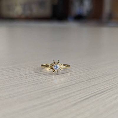 14K Solid Gold Sun Ring, Sterling Silver Sun Ring, Birthstone Ring ...