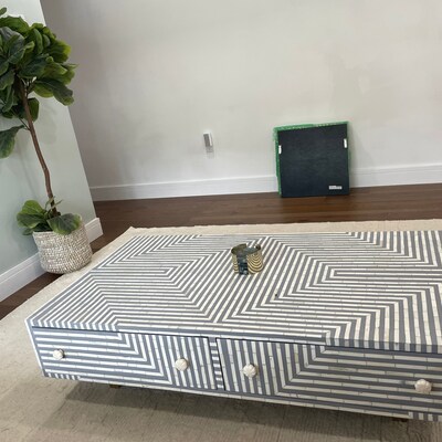Bone Inlay Stripe Design Coffee Table Light Grey, Bone Inlay Stripe ...