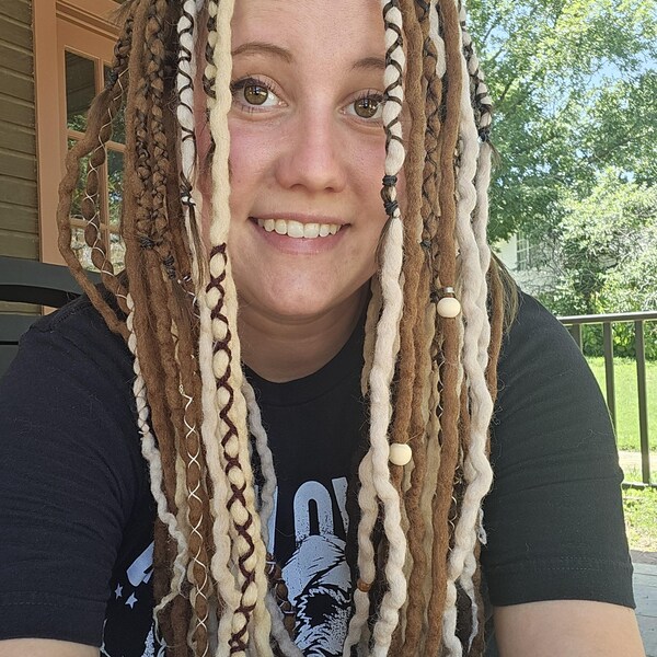 SET No. 39 Choose Length Wool Dreads Merino Extensions Steel Grey Gray ...