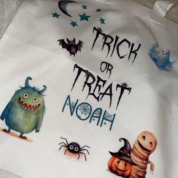 Custom Halloween Tote Bag for Trick or Treat Add Personalised Name ...