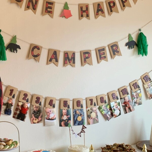 One Happy Camper Banner. Lumberjack Banner. Camping Birthday Banner ...