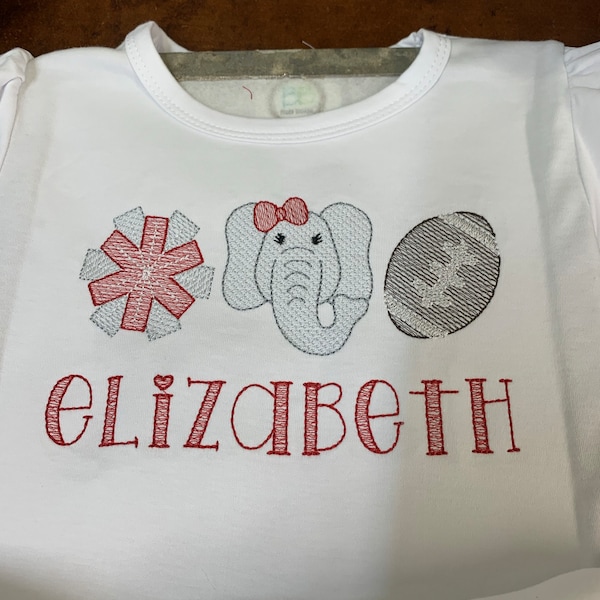Cheer Elephant Football Sketch Stitch Embroidery Design 5x7 6x10 8x8 ...
