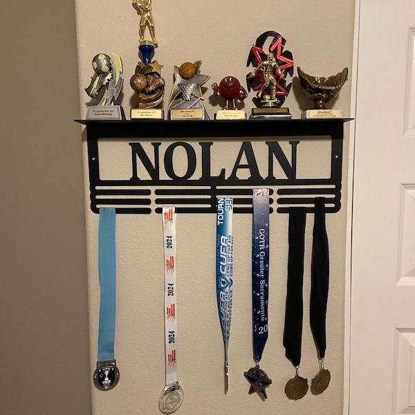 Baseball Custom Name Trophy Shelf and Medal Hanger - Medal Holder ...