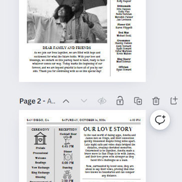 Infographic Wedding Program, Ceremony Program Template, Editable ...