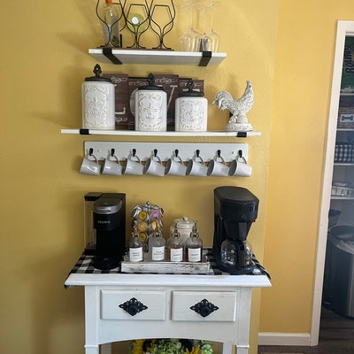 6 Cup Mug Rack With Shelf, Mug Rack Wall Mounted, Coffee Bar Decor ...