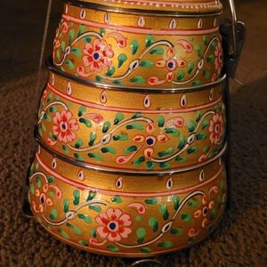 Tiffin Box With Three Tiers / Steel and Enamel Food Container Stackable ...