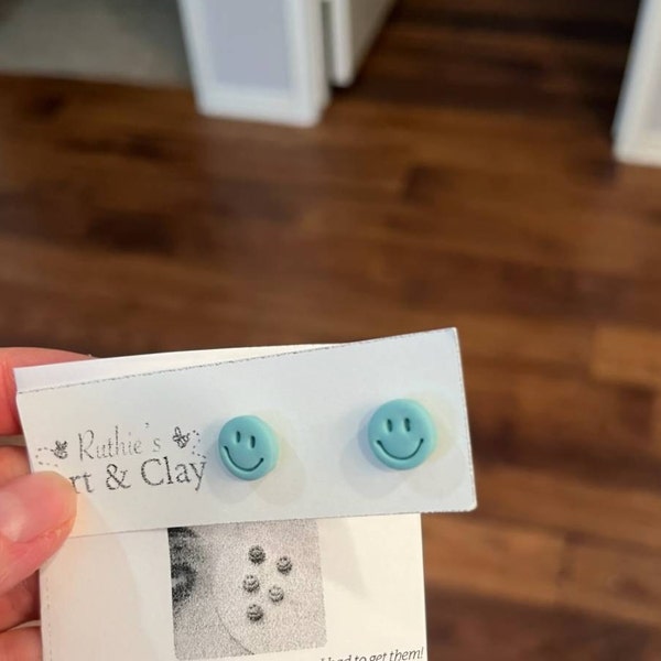 Cute Smiley Face Stud Earrings | Summer Clay Studs | Handmade Clay Smiley Studs | Lightweight ...