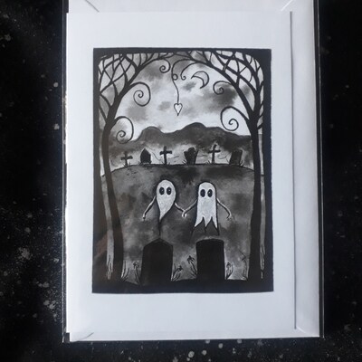 Ghost Lovers Greetings Card Gothic Cemetery Gravestone Goth - Etsy