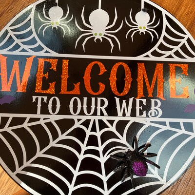 Halloween Spider Welcome Sign SVG, Halloween Door Hanger SVG, Welcome ...