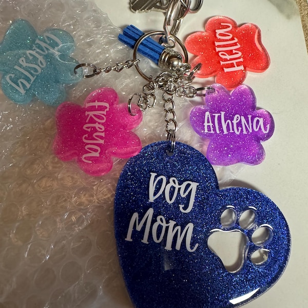 Customizable Dog Mom With Mini Paw Prints Keychain Set, Personalized ...