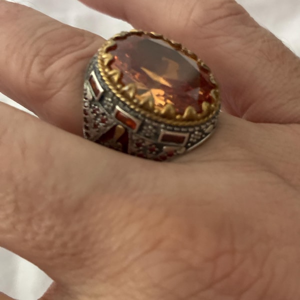 Mens Citrine Stone Ring Men, Turkish Handmade Silver Ring, Orange Stone ...