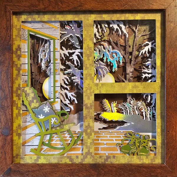 3D SVG Winter Shadow Box, Layered Sunset Shadow Box Svg, Snowflakes 3D ...