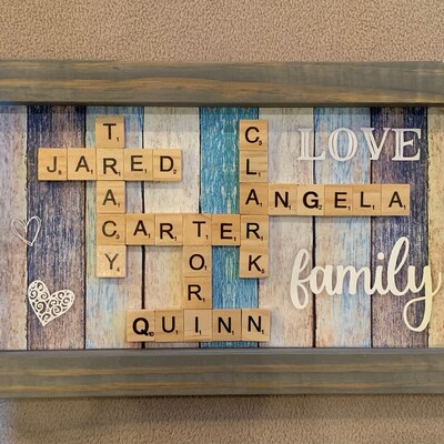 Scrabble Family Name Rustic Farmhouse Wood Frame Sign, Personalized ...