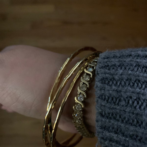 Trio Bangles Gold Handmade Bangle Rustic Bangle Stacking Bangle ...