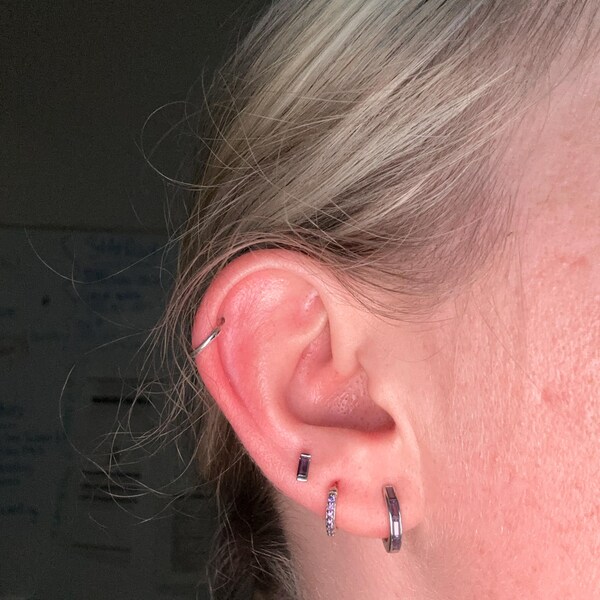 Dainty Bezel Rook Hoop Earring Bezel Stone Helix Hoop Rook Earring ...