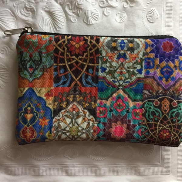 Colorful Boho Small Zipper Pouch Coin Purse Keychain Key Fob Business ...