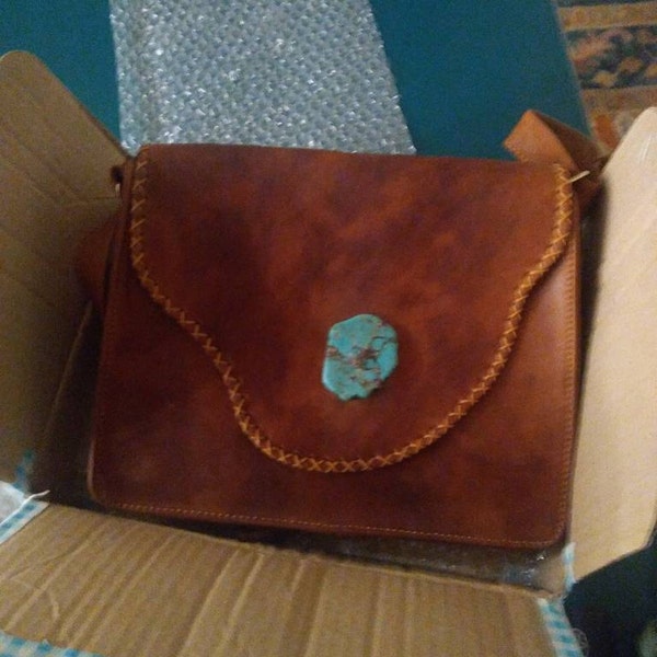 One of a Kind Soft Leather Bag With Gemstone, Handmade Crossbody Unique ...