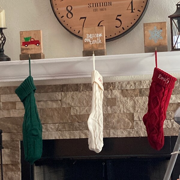 Christmas Rustic Wood Mantle Stocking Holders 8" X 6" Decor ORIGINAL ...