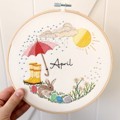 APRIL Monthly Series Wreath Embroidery Pattern & Guide DIY Digital ...
