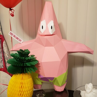 Spongebob Inspired Patrick Star Papercraft Sculpture. Low Poly 3D DIY ...