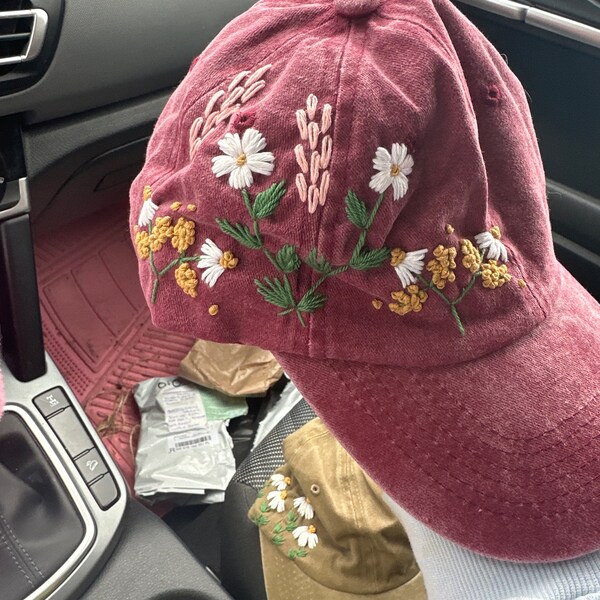 Hand Embroidered Hat, Floral Embroidered Denim Cap, Vintage Hat for ...