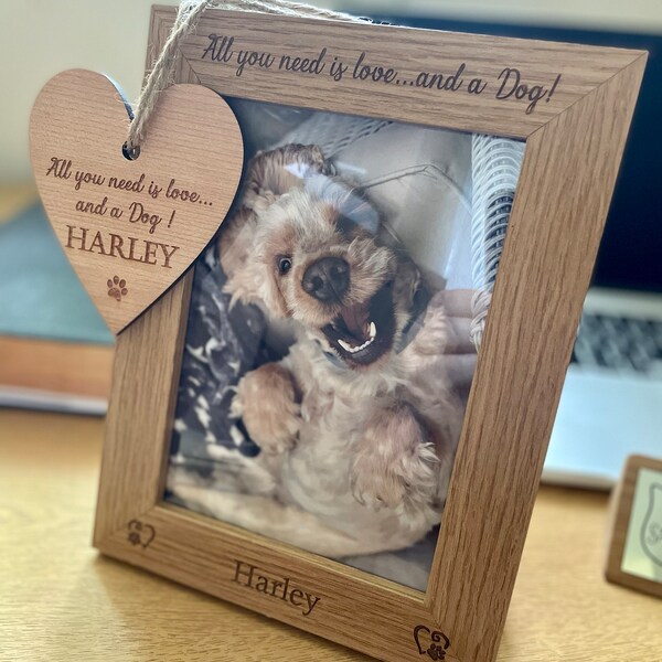 Dog Photo Frame Gift, Personalised Pet Dog Frame With Optional Wooden ...