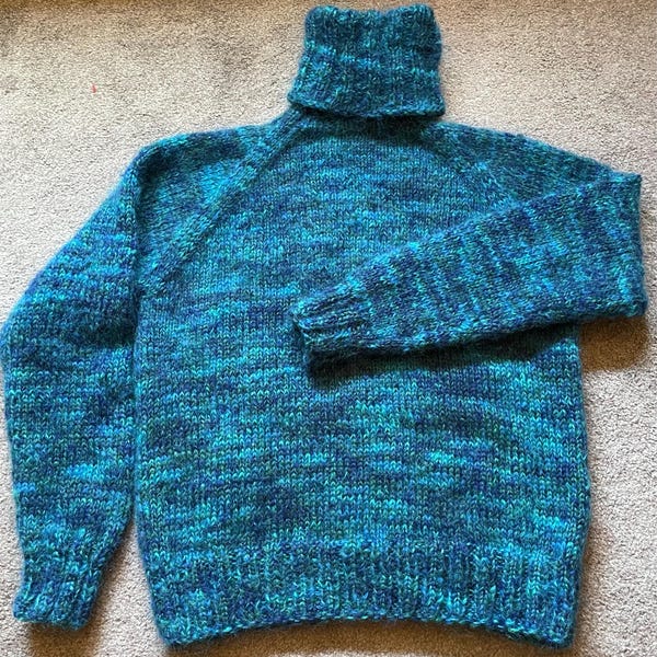 Hand Knitted Wool Sweater, Cable Handmade Pullover, Turtleneck Dark ...