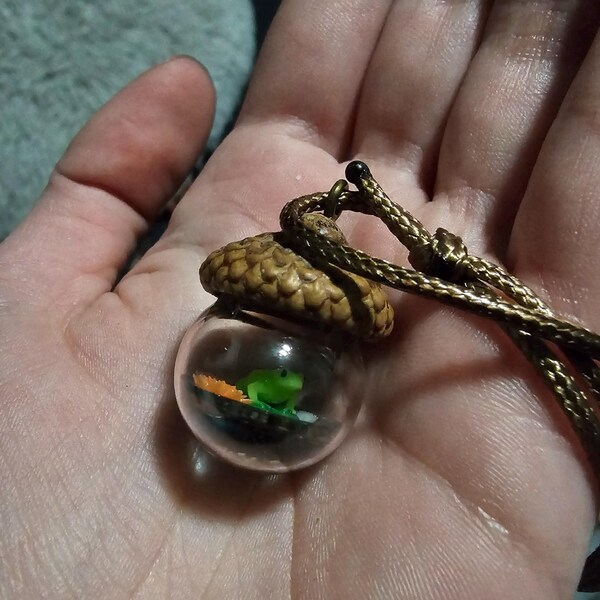 Acorn Necklace With Mushroom Frog, Resin Jewelry, Acorn Pendant, Wood ...
