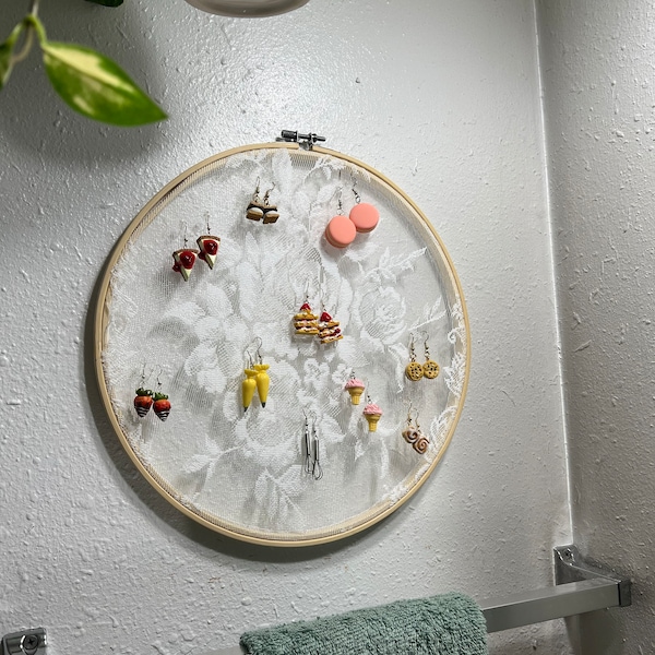 Vintage Jewelry Rack, 12" Fabric Earring Holder, Retro Earring Display ...