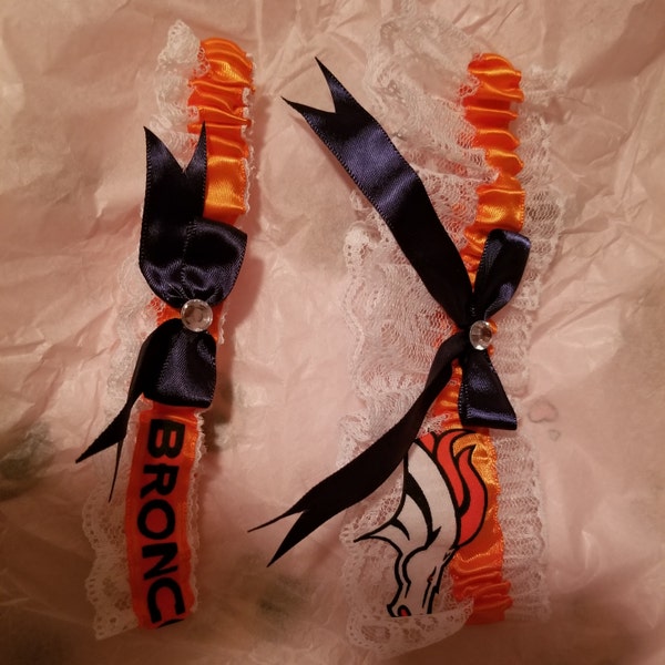 Denver Broncos Inspired Football Wedding Garter Belt Set W/ White Lace ...