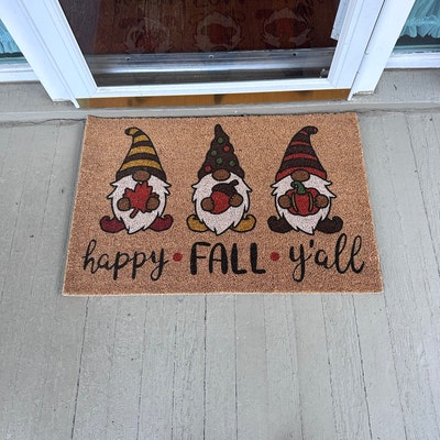 Happy Fall Y'all Gnome Coir Door Mat Welcome Mat Front - Etsy
