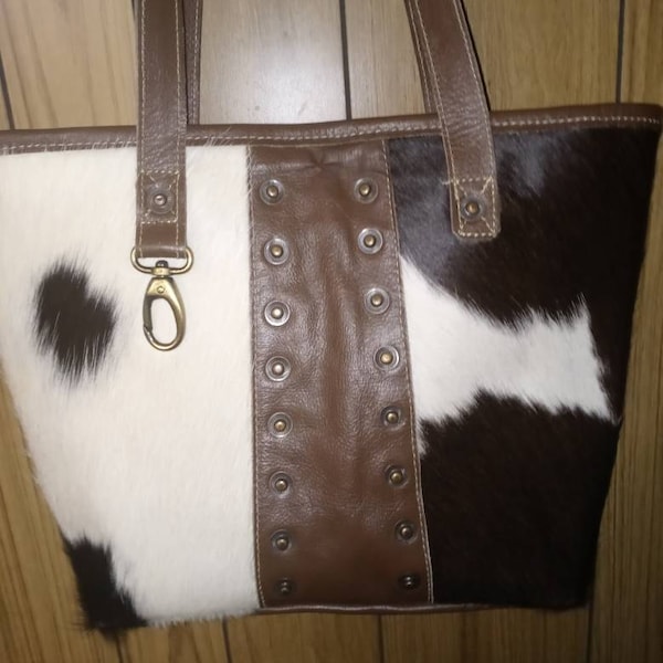 Handmade Cowhide and Leather Shoulder Tote Bag - Etsy