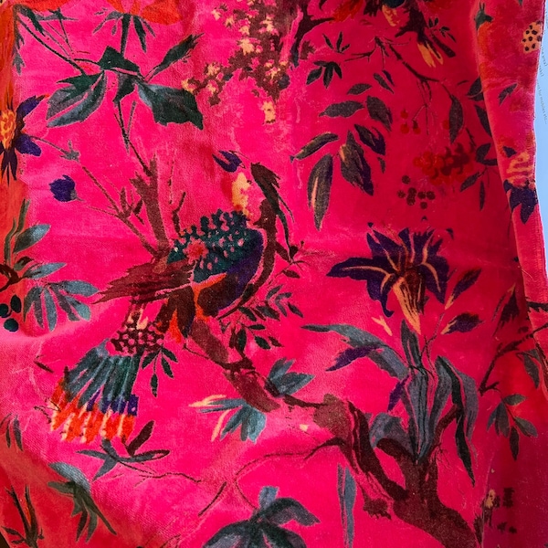 Printed Velvet Fabric Indian Fabric Floral PINK BIRD Print Fabric ...