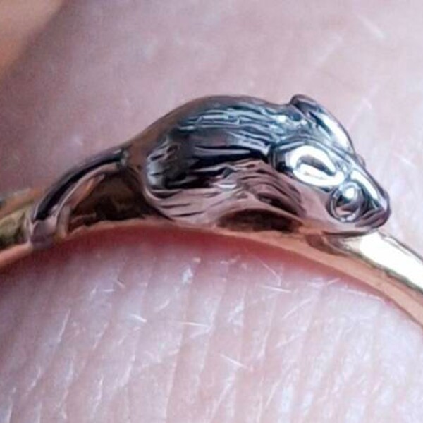 English 9K Yellow Gold Cute Dainty Mouse Ring Made in England Vintage ...