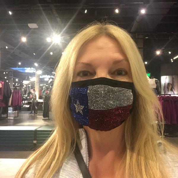 Sparkle Rhinestone Studed Bling Mesh Face Mask, Texas Flag Face Mask ...