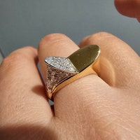 Vintage 14K Gold Curve Diamond Ring, S Curve Diamond Gold Ring, Unique ...