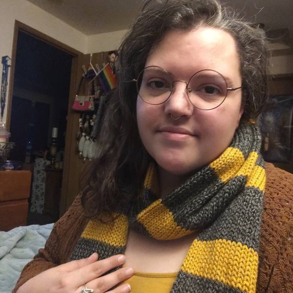 Wizarding Cosplay Scarf Handmade Knit Yellow/gold Grey/black Stripes ...