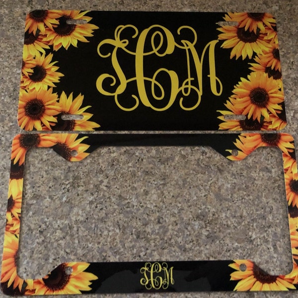 Sunflower License Plate Frame, Monogrammed License Plate, Personalized ...