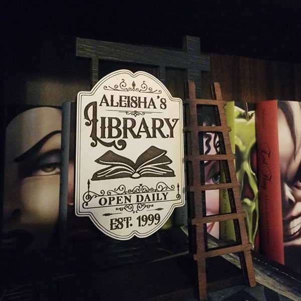 Personalized Library Sign, Mini Wooden Signpost With Ladder Library ...