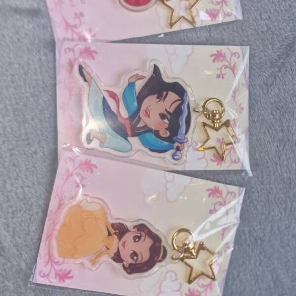 Keychains Disney Princesses Acrylic Charms Cute Gifts Heroines Ariel ...