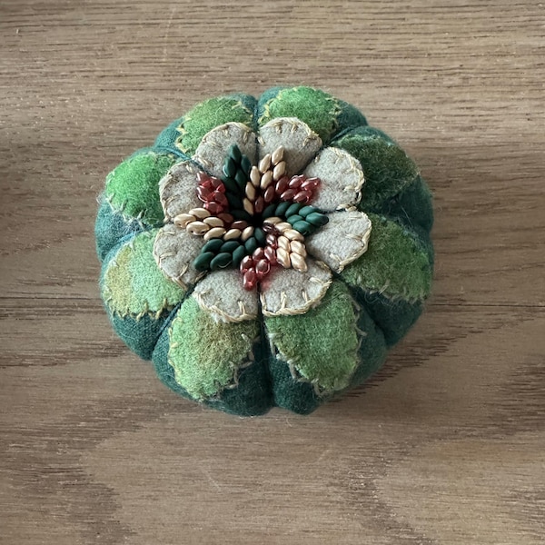 Embroidered Wool Pin Cushion: Tomato Style, Beaded Pinwheel Center ...