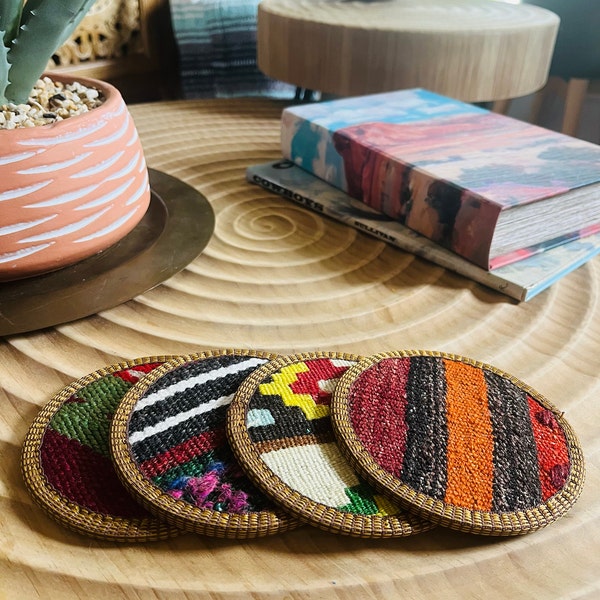 Embroidered Fabric Coaster Set Fabric & Vinyl Backing 6 Pieces, Unique ...