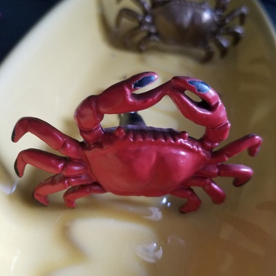 Red Metal Crab Knob Hermit King Crab Dungeness Pinchers Shell Drawer Pull Beach Theme Nautical ...