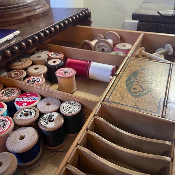 A Rainbow of 50 Skeins of Vintage Embroidery Threads in a Blue Striped ...