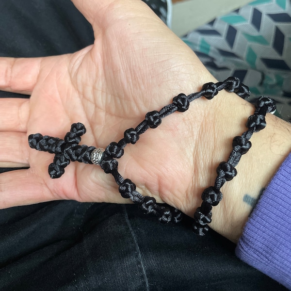 White 33 Knot Eastern Orthodox Prayer Rope Byzantine Style Cross and 3 ...